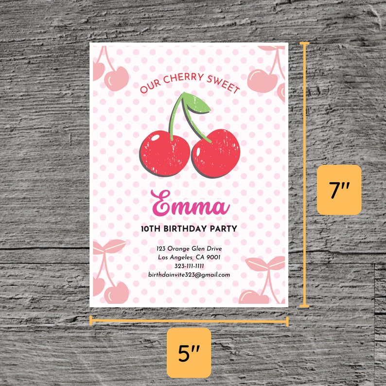 Cherry Theme Birthday Party Invitation Template, Fruit Berry Blushing ...