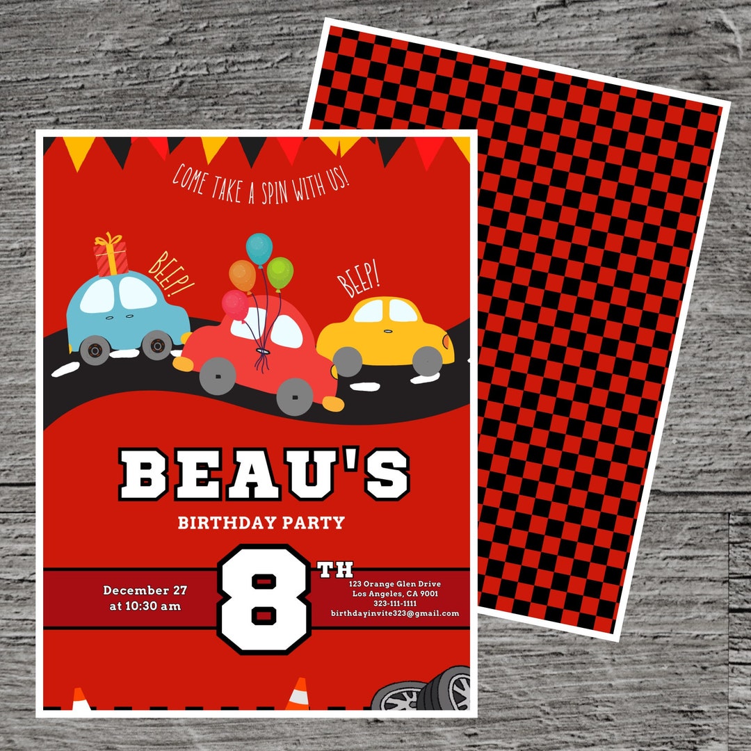 Car Toys Theme Birthday Party Invitation Template, Collective Cars Game ...