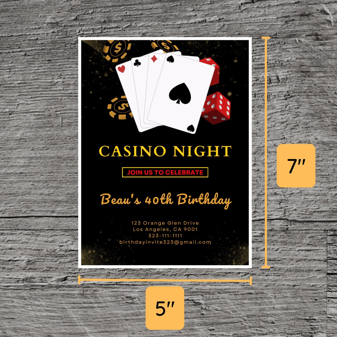 Casino Night Theme Birthday Party Invitation, Poker Cards Vegas Gamble ...