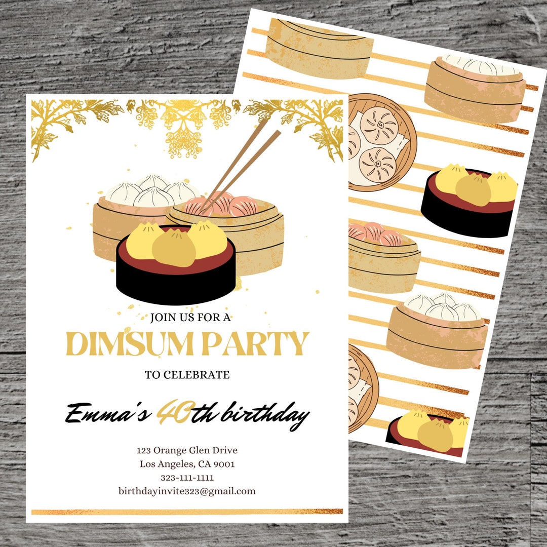 Dim Sum Birthday Party Invitation, Dinner Event Siu Mai Chinese Food ...