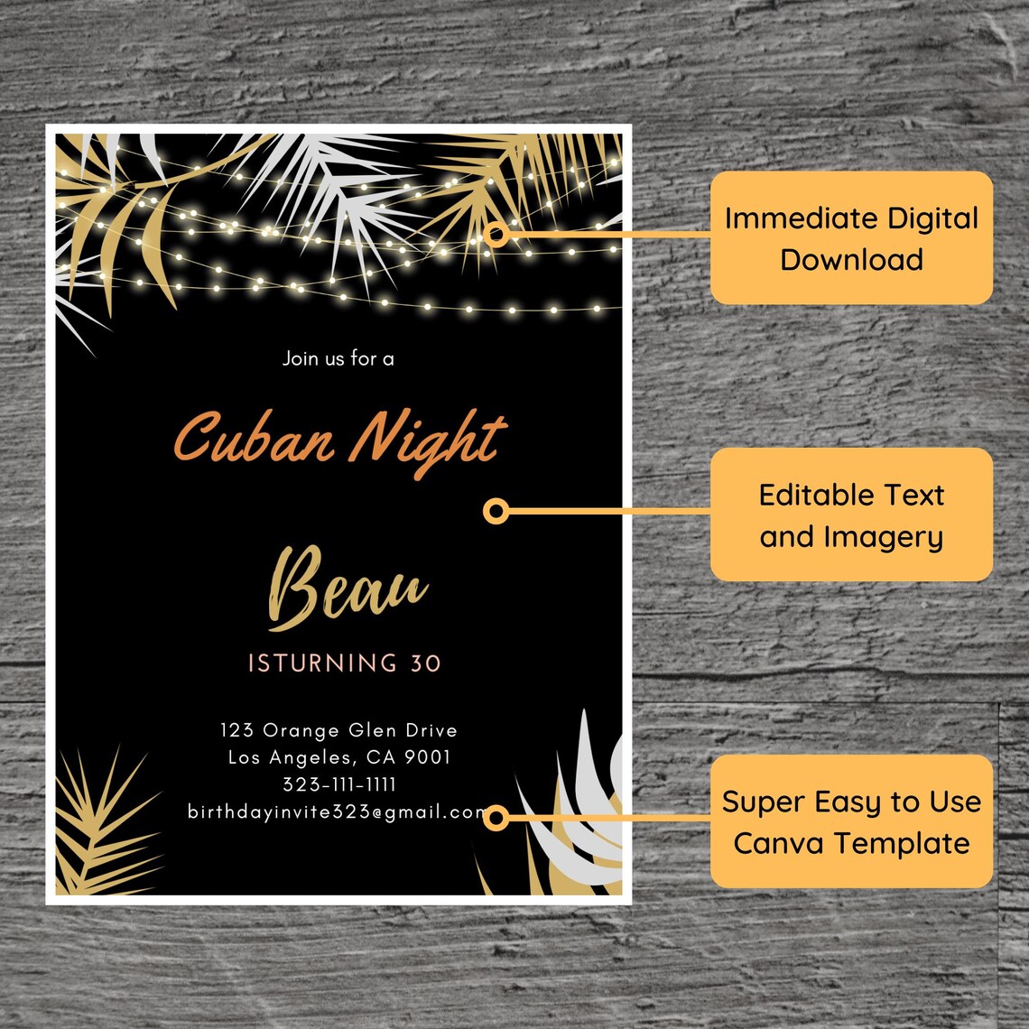 Cuban Night for Beau Theme Birthday Party Invitation Template, Havana ...