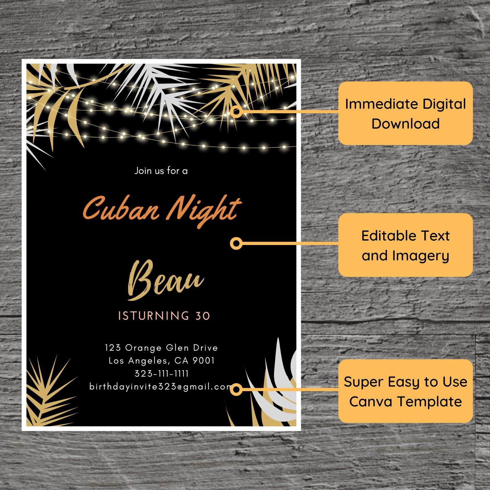 Cuban Night for Beau Theme Birthday Party Invitation Template, Havana ...
