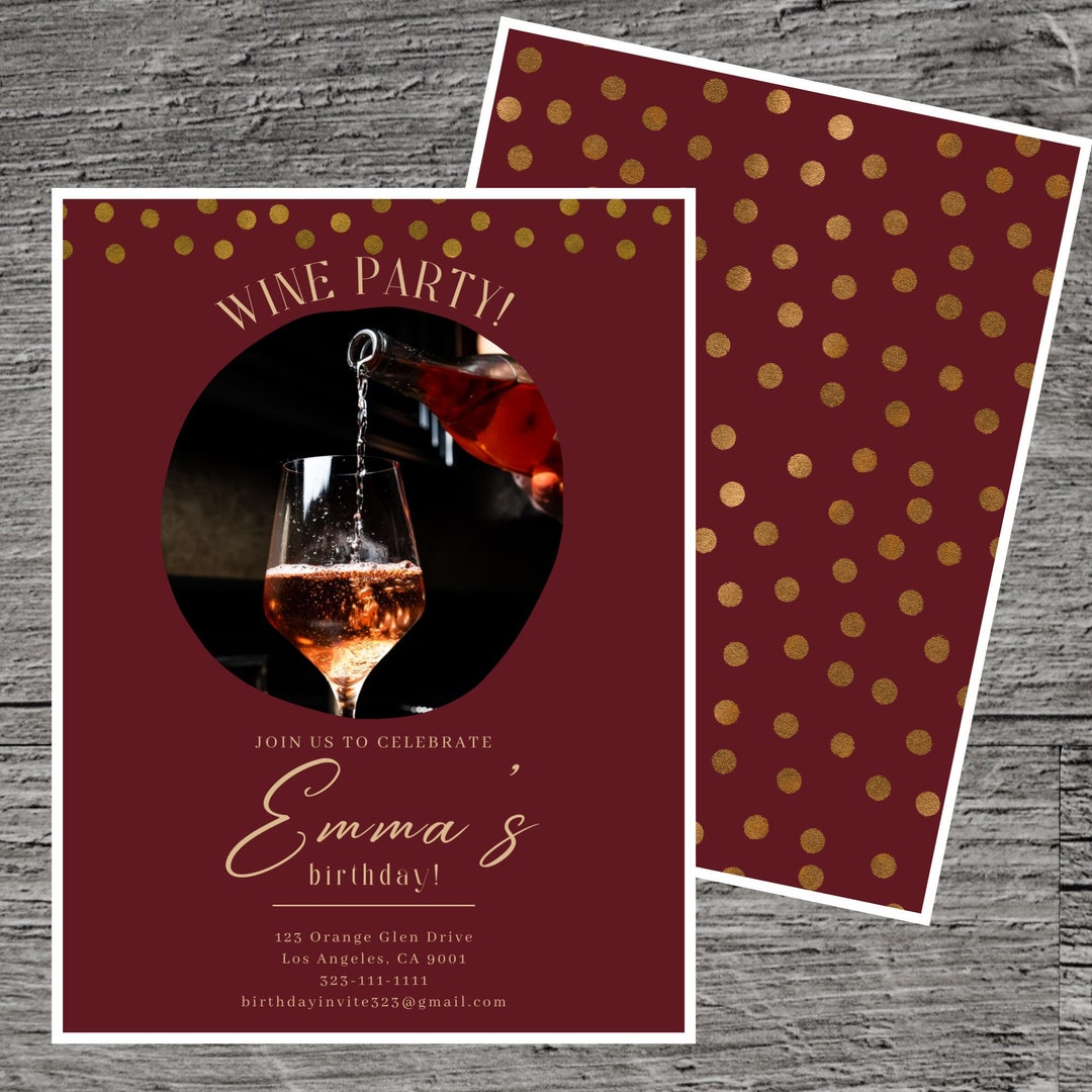Wine Party Invitation Template, Custom Editable 5 X 7, Birthday Dinner ...