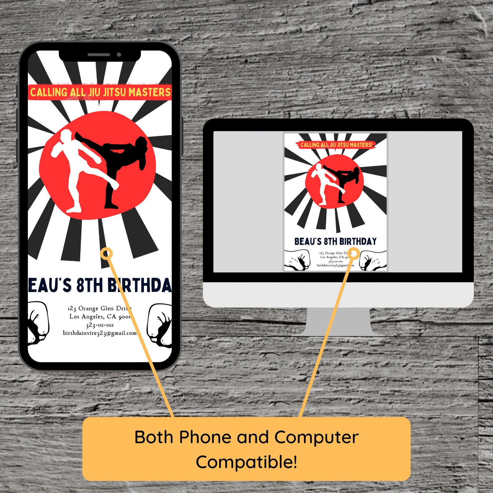 Jiu Jitsu for Beau Theme Birthday Party Invitation Template, Karate ...