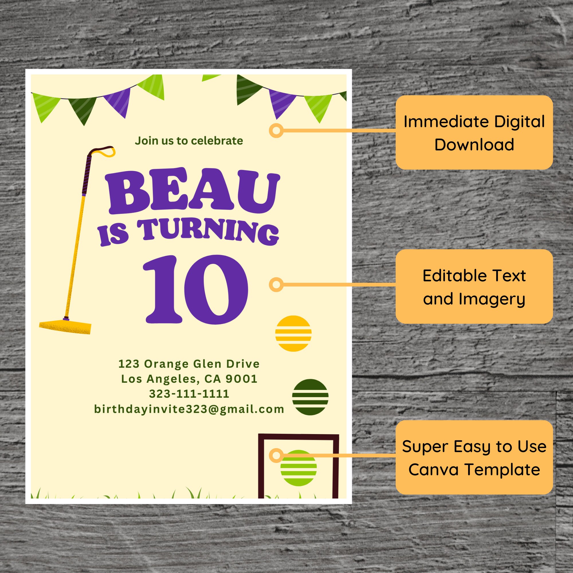 Croquet for Beau Theme Birthday Party Invitation Template, Striker ...