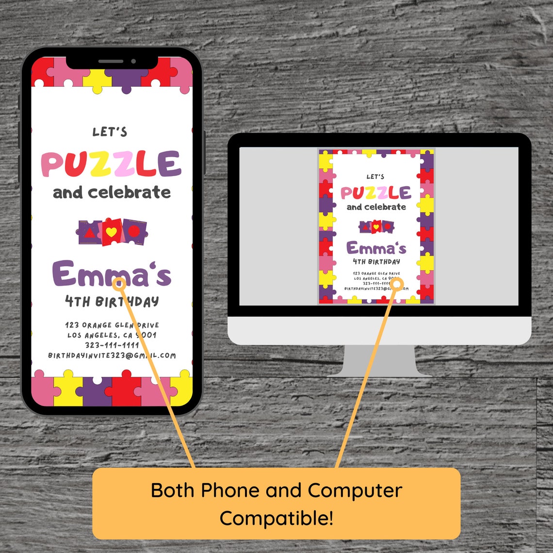 Puzzle Party for Emma Theme Birthday Party Invitation Template, Memory ...