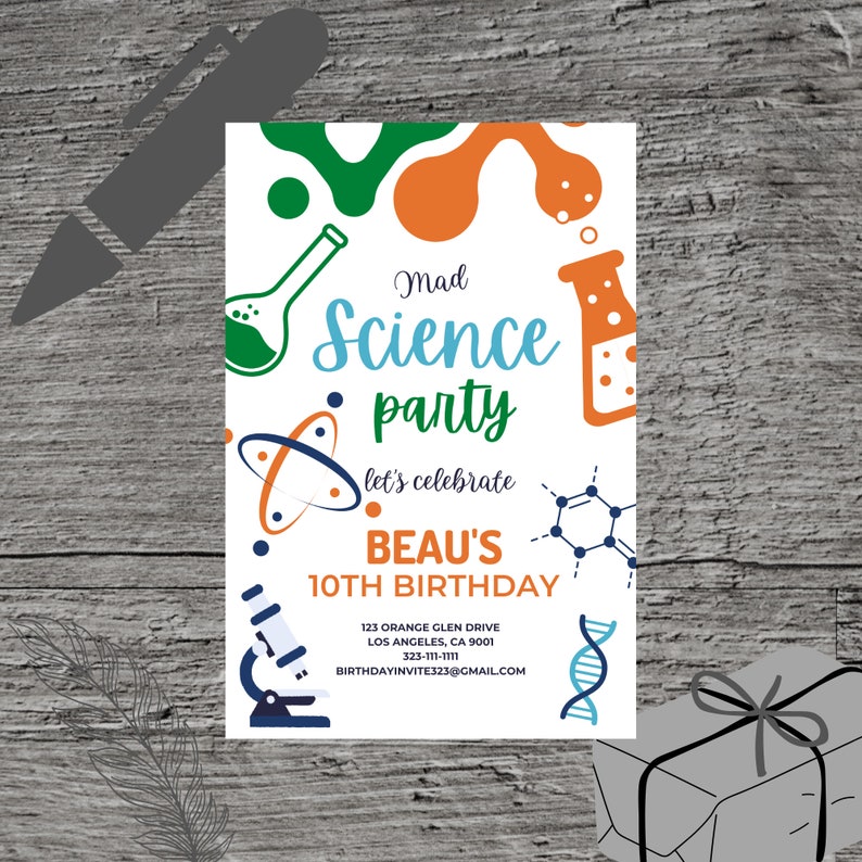Mad Scientist Theme Birthday Party Invitation Template, Science ...