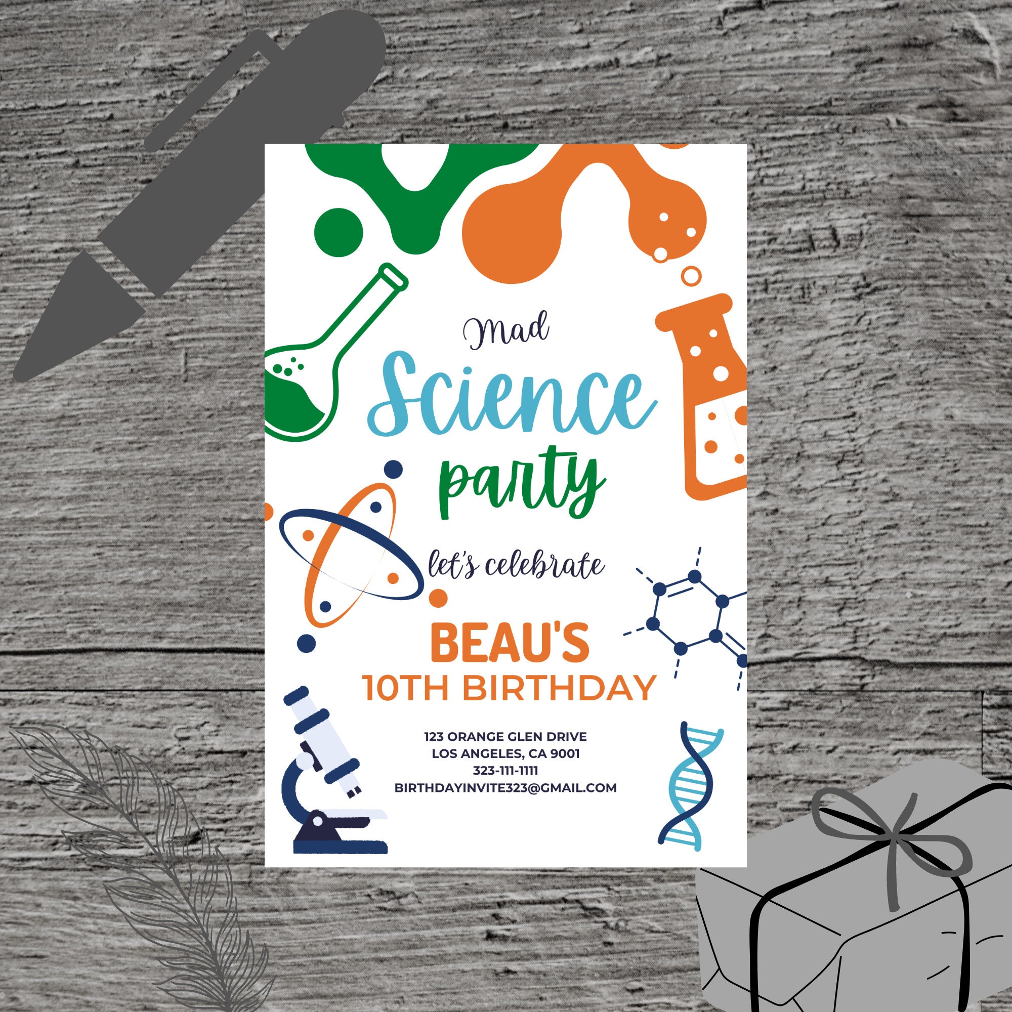 Mad Scientist Theme Birthday Party Invitation Template, Science ...