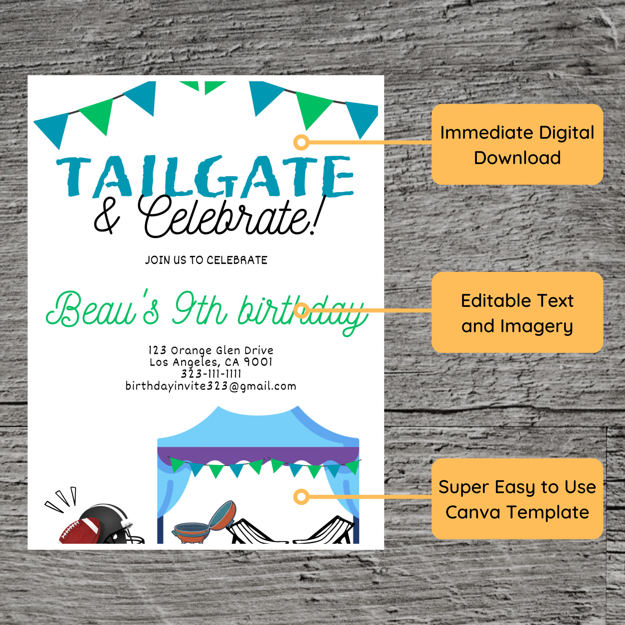 Tailgate Theme Birthday Party Invitation, Football Picnic Grill Outdoor ...