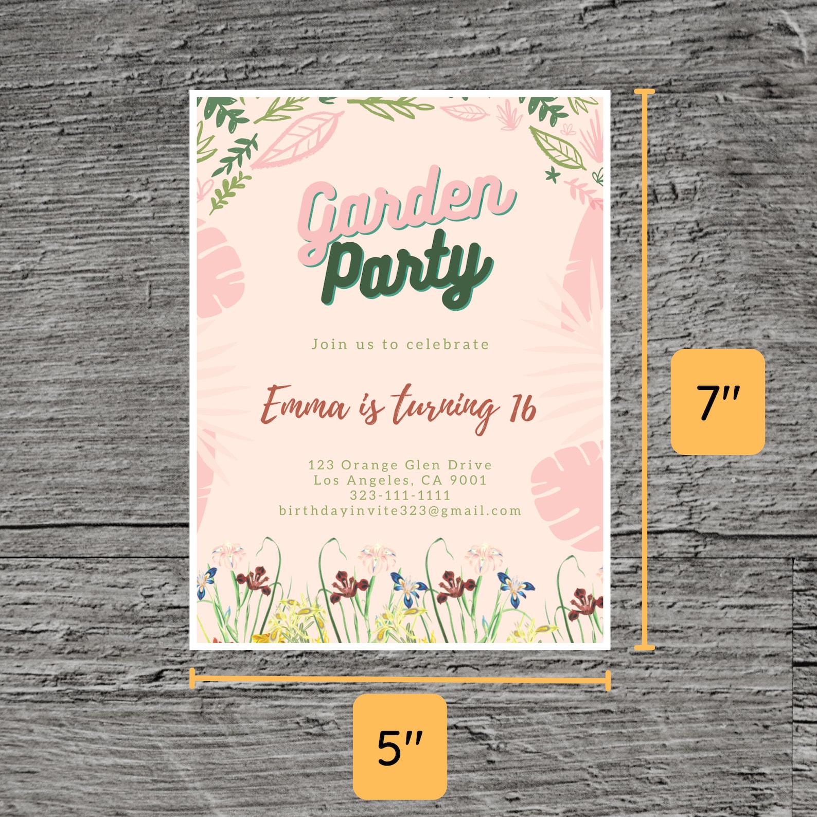 Garden Party Theme Birthday Party Invitation, Flower Plant Landscape ...
