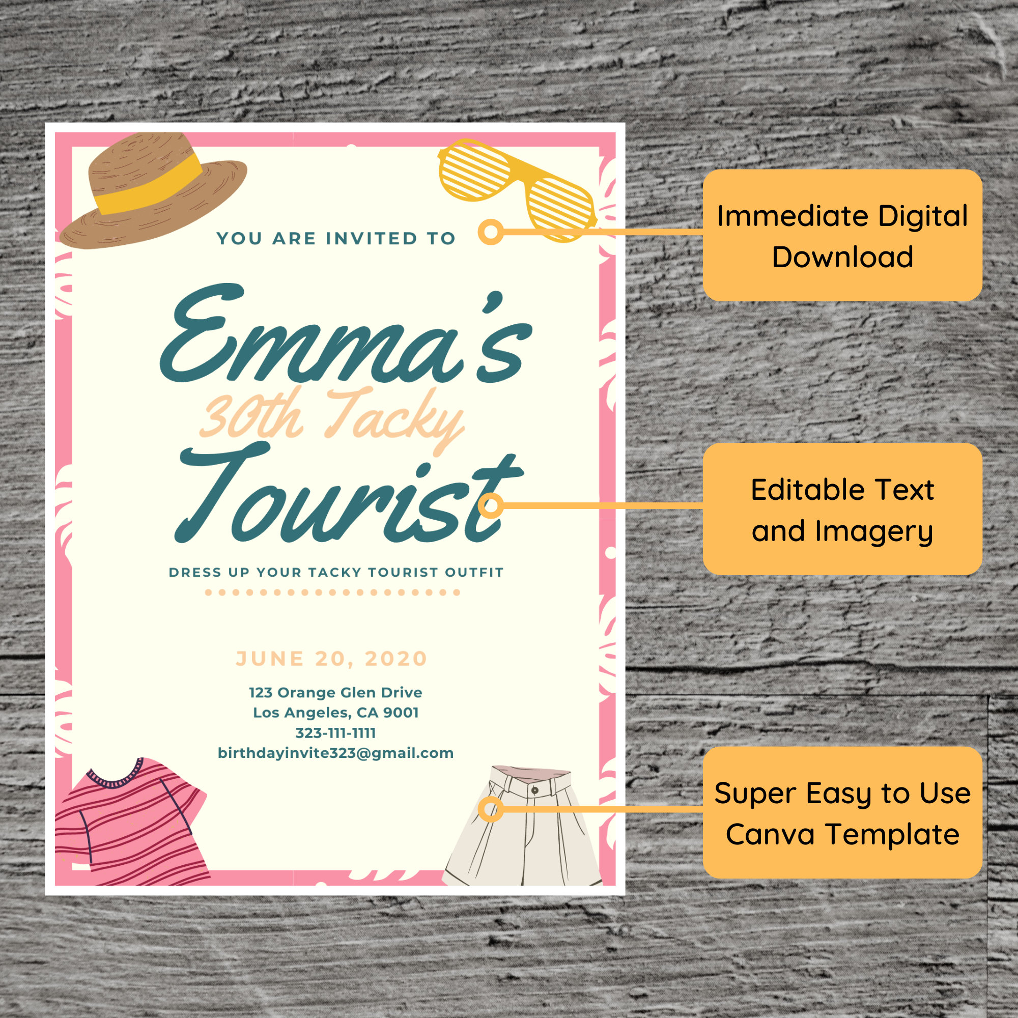 Tacky Tourist for Emma Theme Birthday Party Invitation Template ...