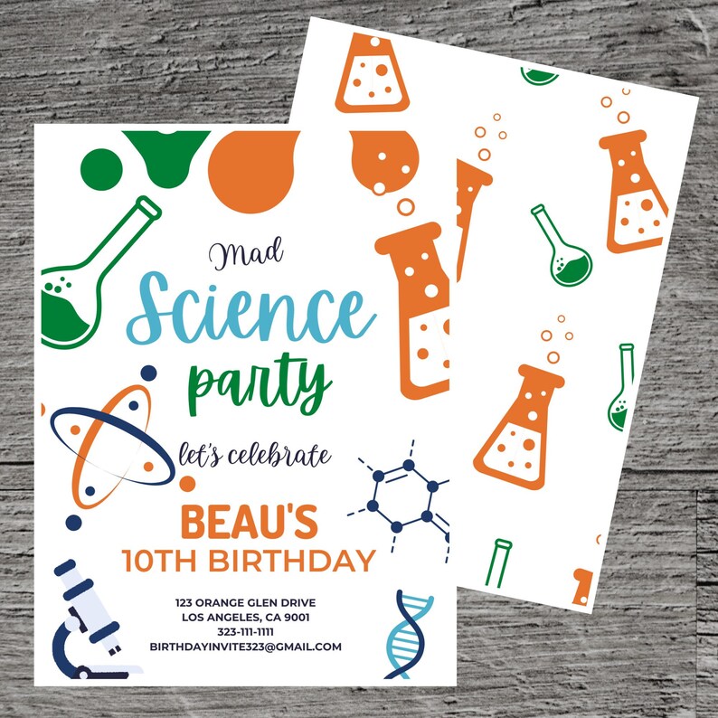 Mad Scientist Theme Birthday Party Invitation Template, Science ...