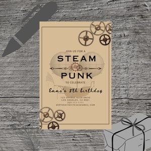 Steampunk Theme Birthday Party Invitation Template, Anachronism Engine ...