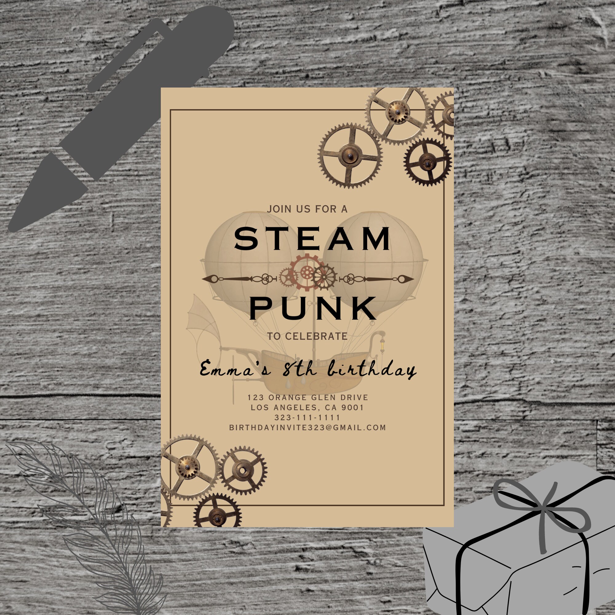 Steampunk Theme Birthday Party Invitation Template, Anachronism Engine ...