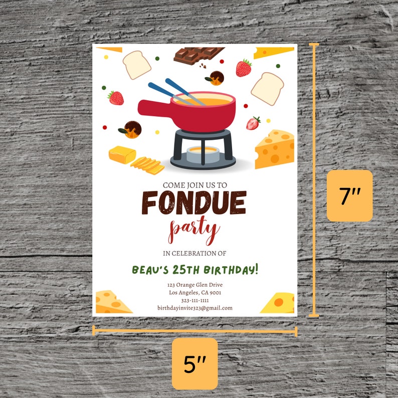 Fondue Theme Birthday Party Invitation, Cheese Chocolate Dip Dessert ...