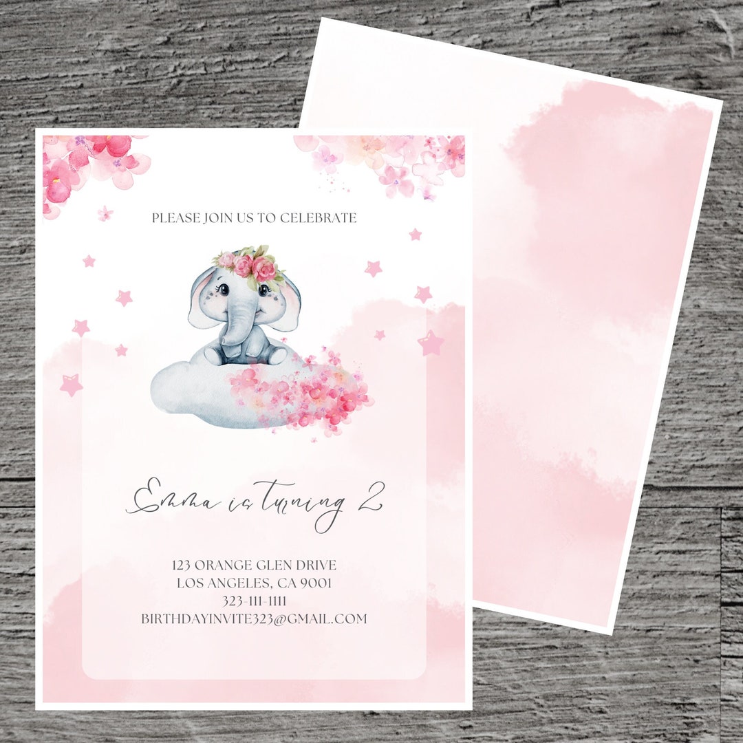 Elephant Expedition for Emma Theme Birthday Party Invitation, Giant ...