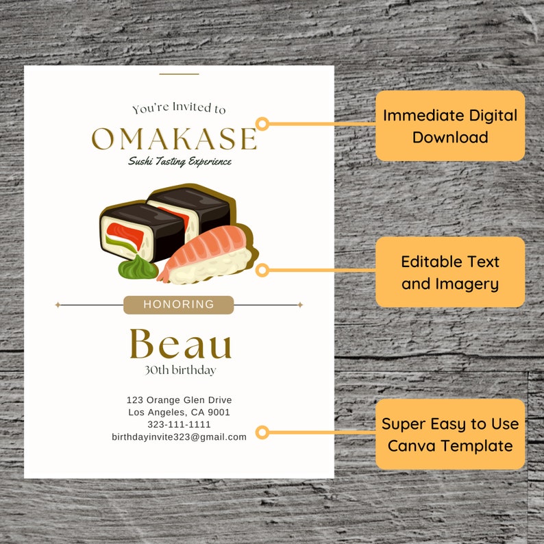 Omakase Theme Birthday Party Invitation Template, Sushi Japanese Tuna ...