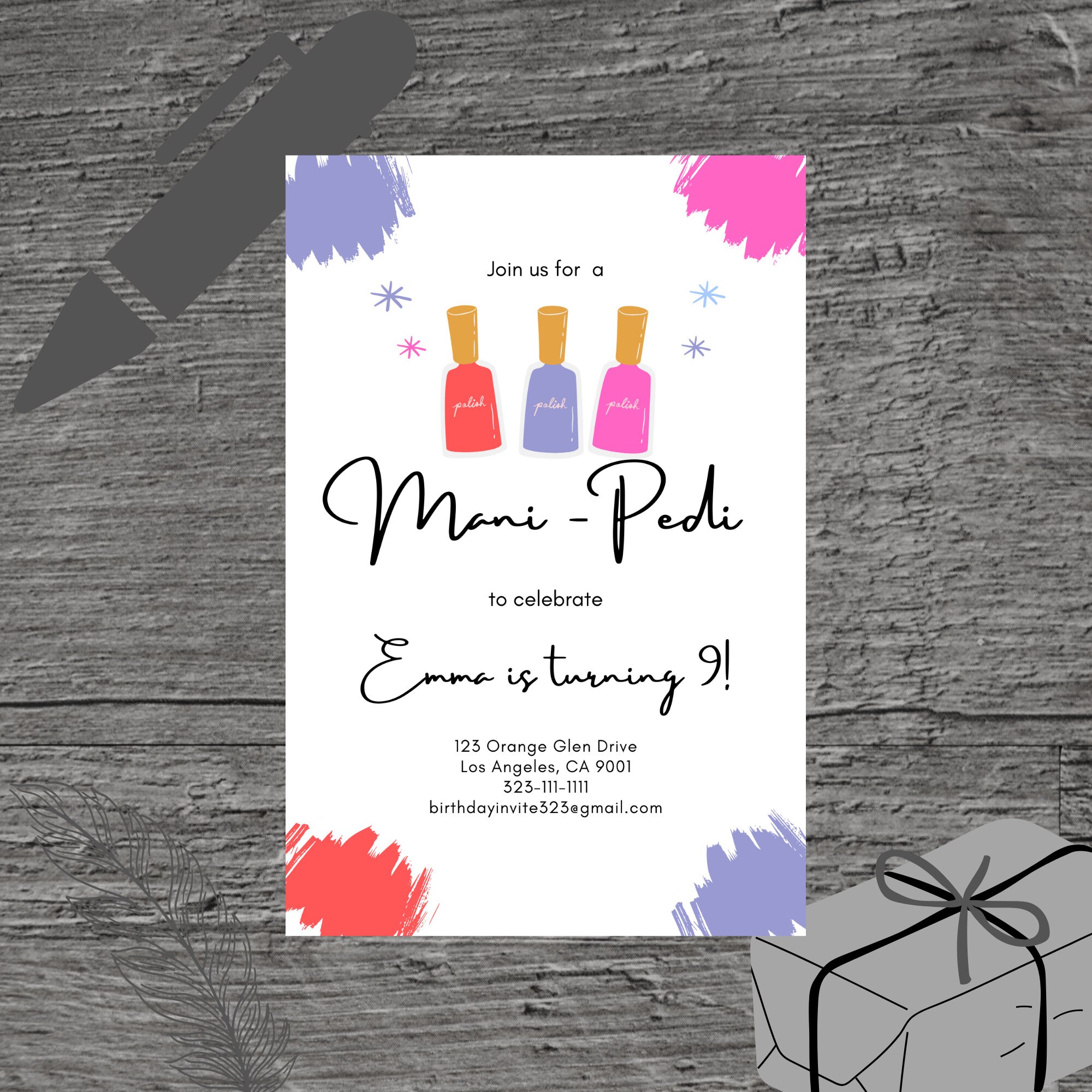 Mani Pedi for Emma Theme Birthday Party Invitation Template, Nails ...