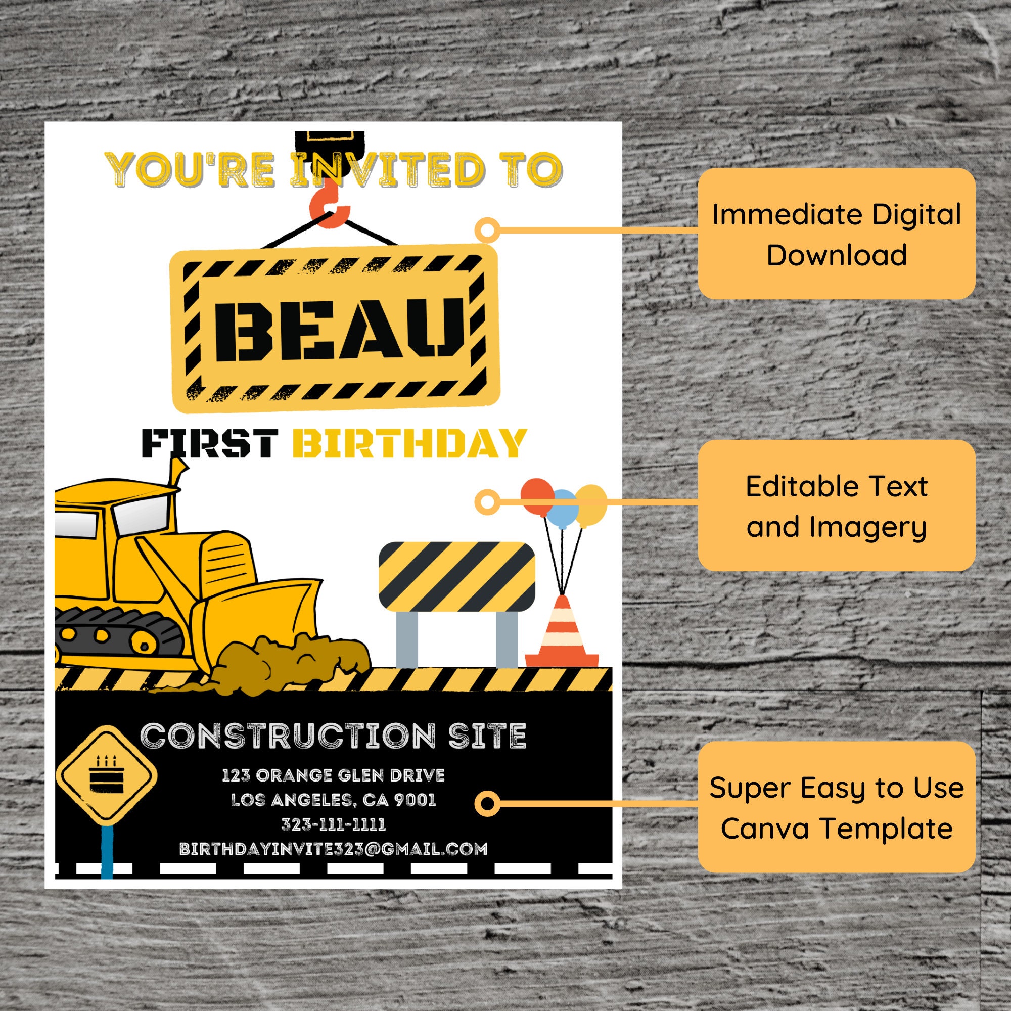 Construction Theme Birthday Party Invitation, Builder Hard Hat Design ...
