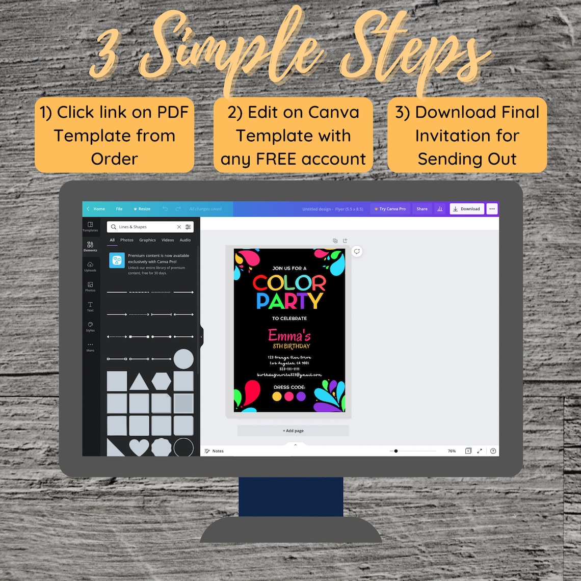 Color Party Theme Birthday Invitation, Dress up in Color, Red Blue ...