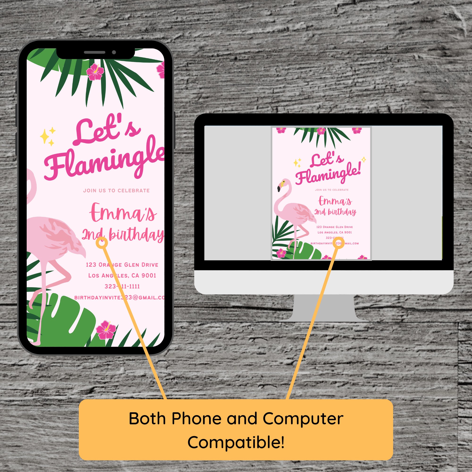 Flamingo Theme Birthday Party Invitation, Bird Peacock Spoonbill Family ...