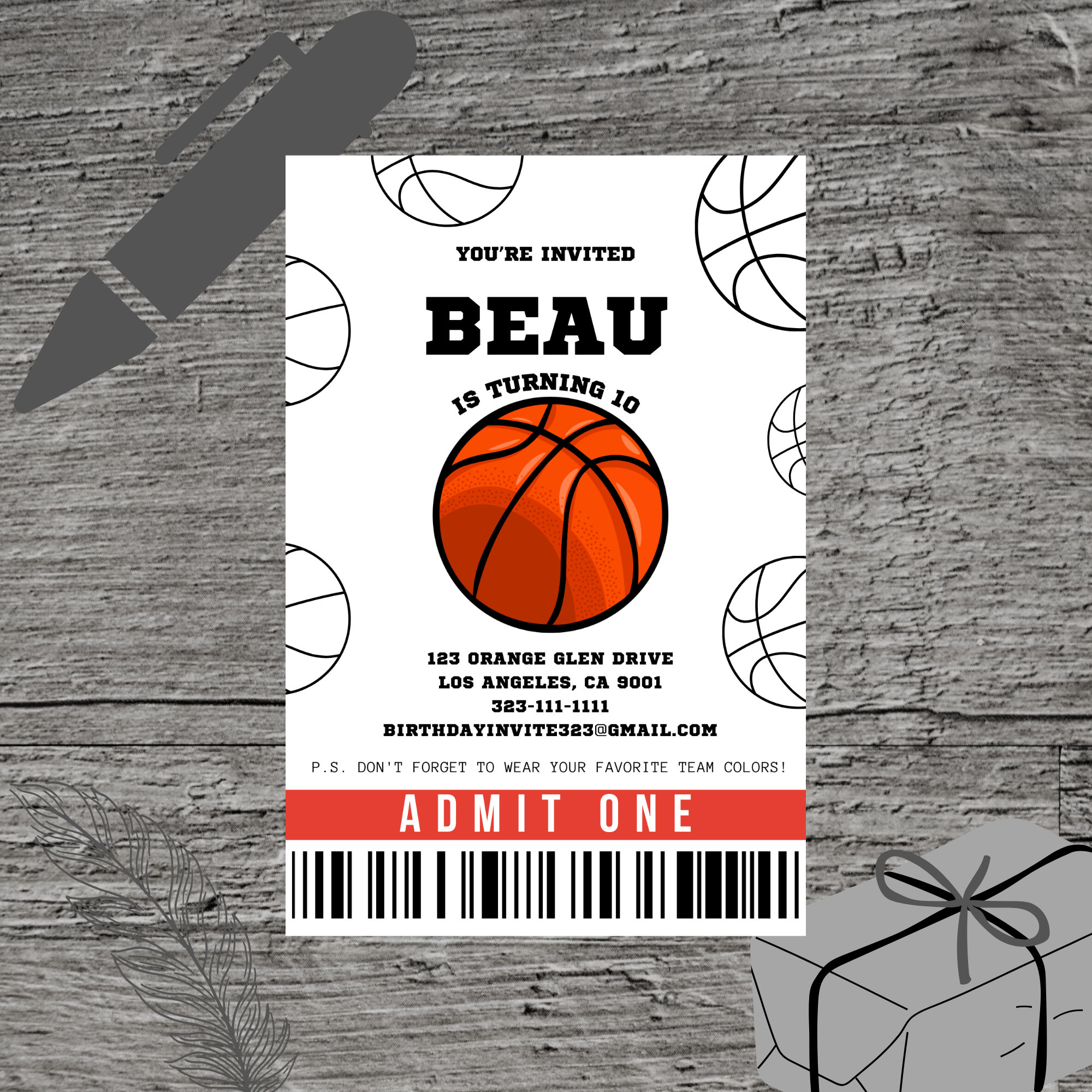 Basketball Game Attending Theme Birthday Party Invitation Template ...