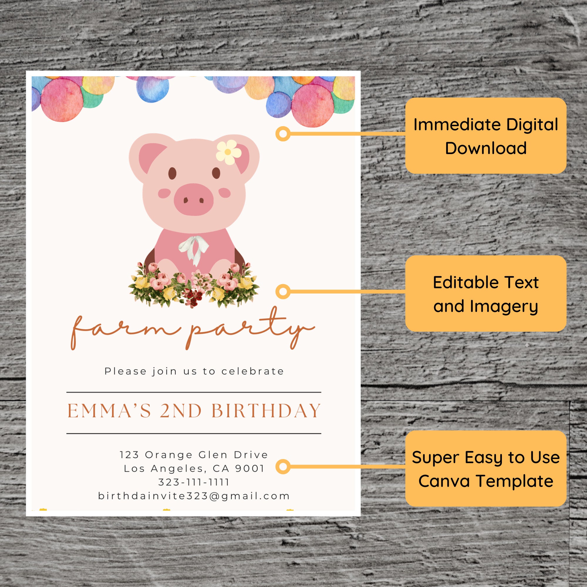 Cute Pig Party Invitation Template, Animal Adorable Piglets Oinks Farm ...