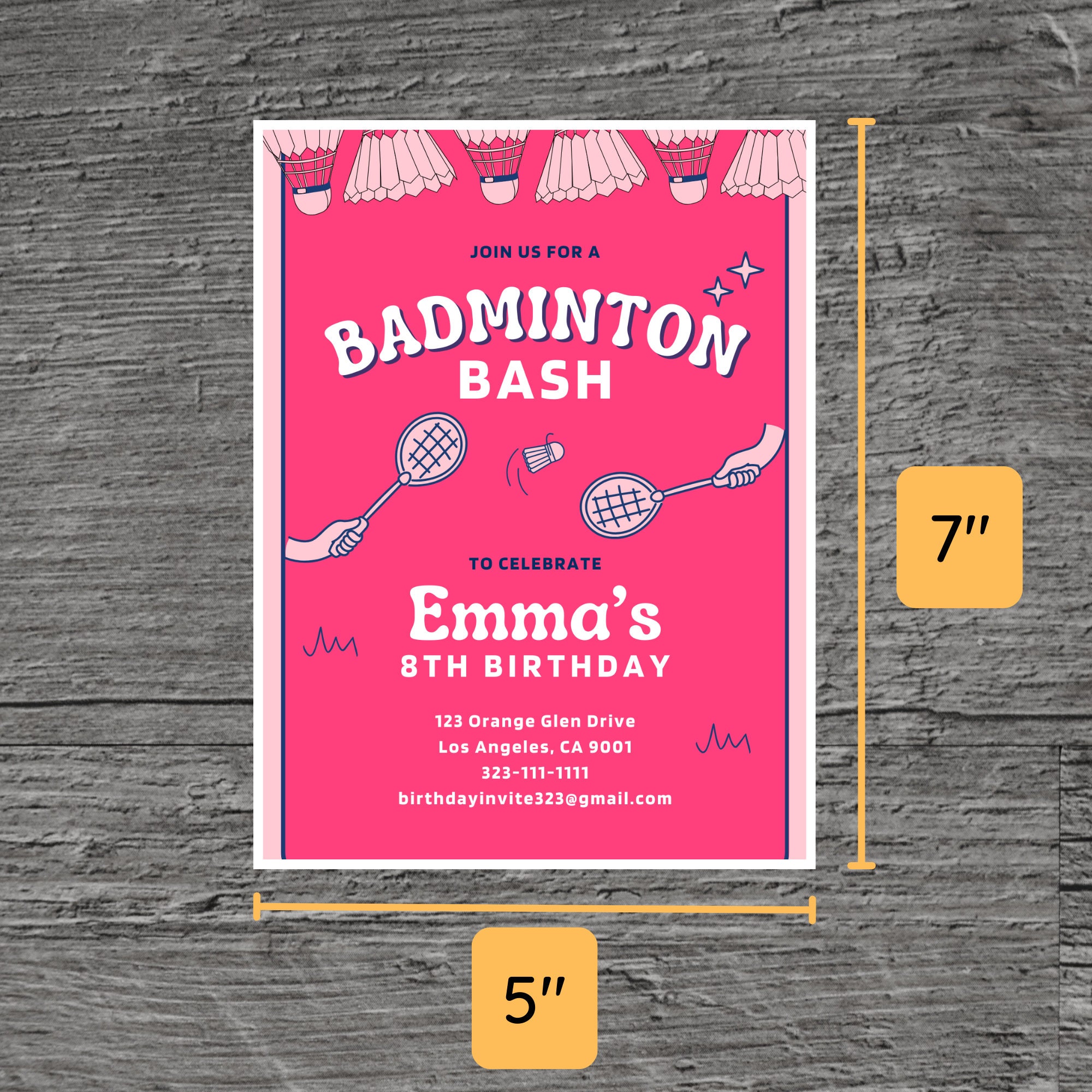 Badminton for Emma Theme Birthday Party Invitation Template, Court Game ...