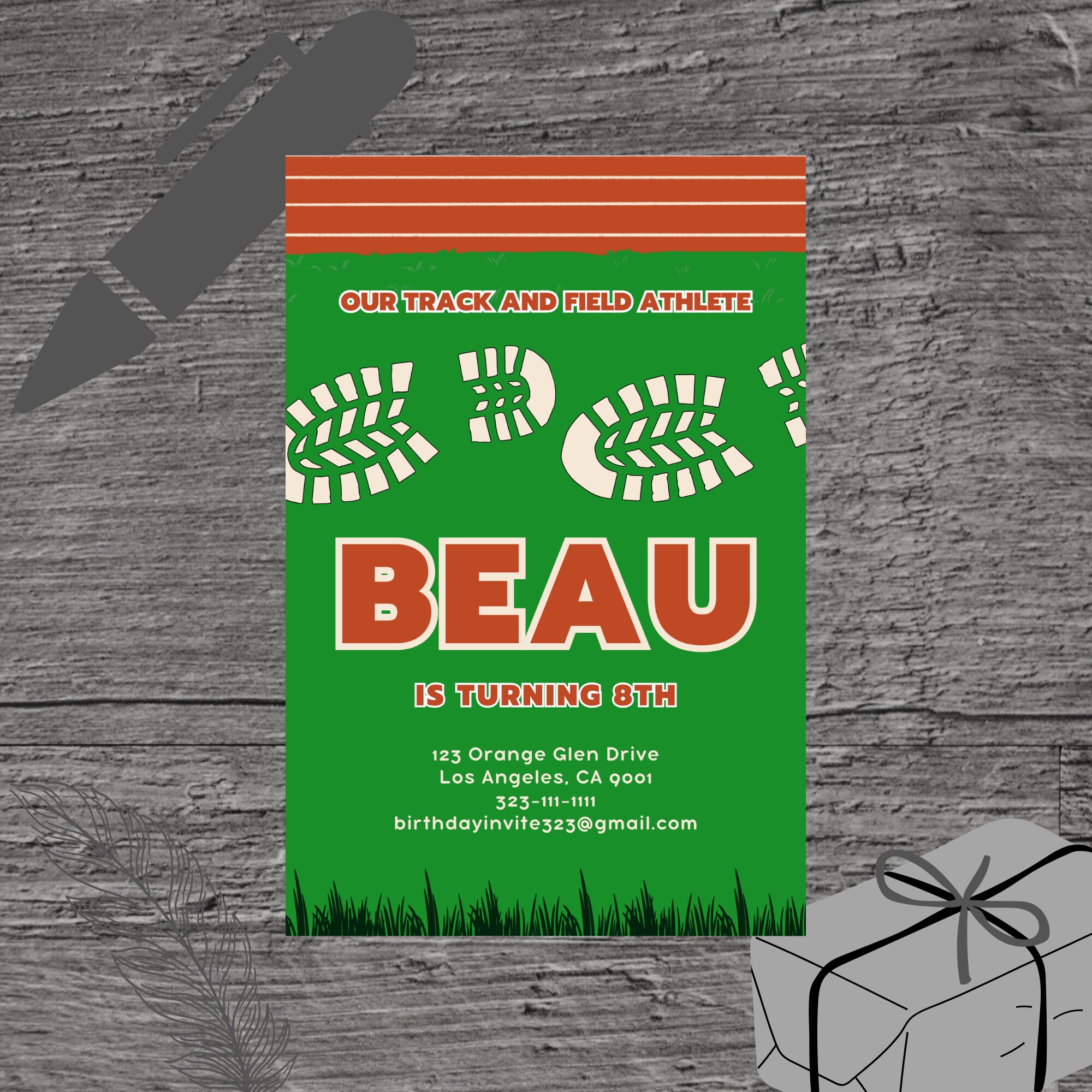 Track and Field for Beau Theme Birthday Party Invitation Template ...