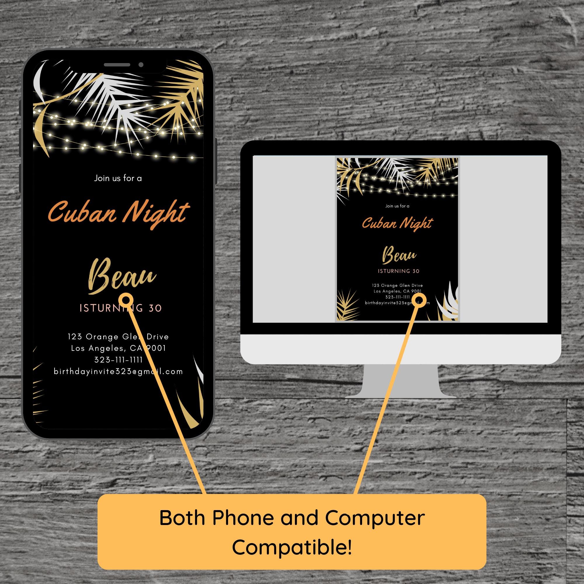 Cuban Night for Beau Theme Birthday Party Invitation Template, Havana ...