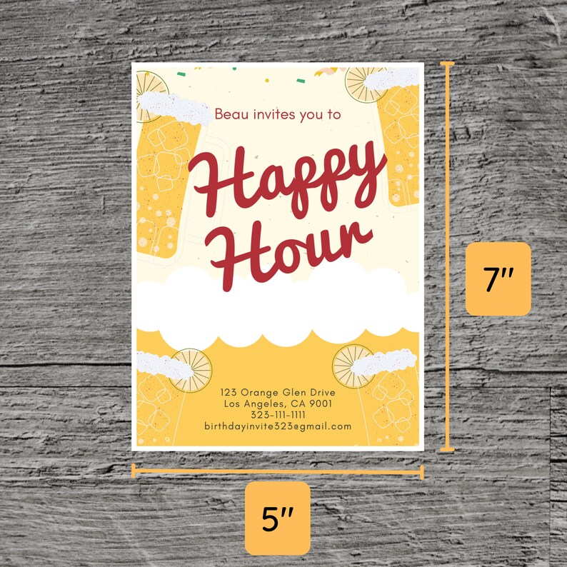 Happy Hour Theme Party Invitation, Drink Pub Bar Beer Coworker Food 21 ...