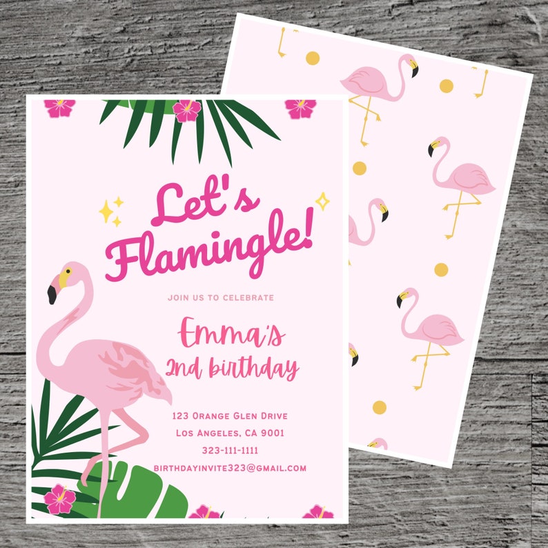 Flamingo Theme Birthday Party Invitation, Bird Peacock Spoonbill Family ...