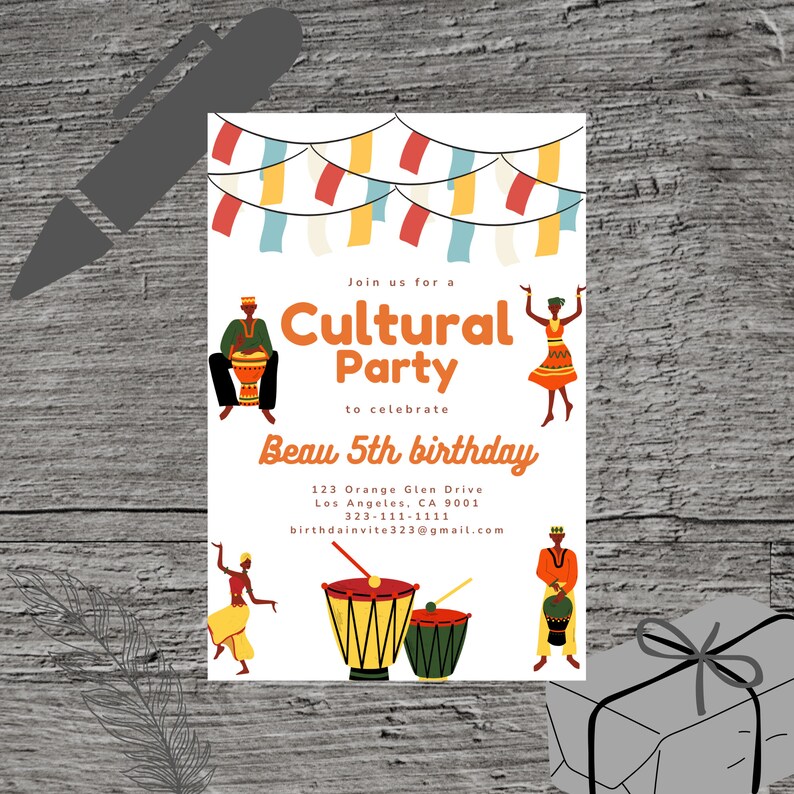 Cultural Party for Beau Theme Birthday Party Invitation Template ...