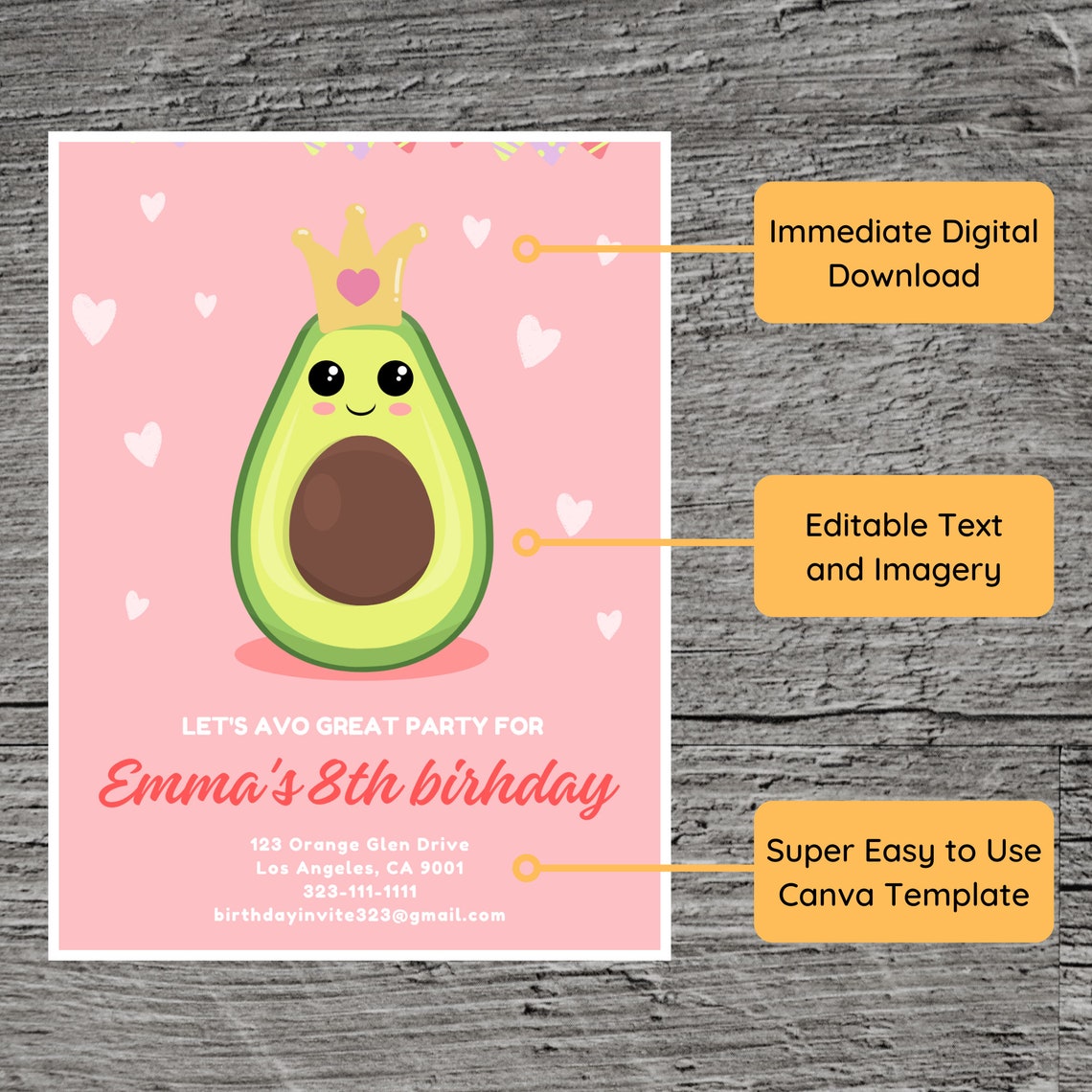 Avocado Birthday Party Invitation, Fruit Pear Healthy Guacamole Mexico ...