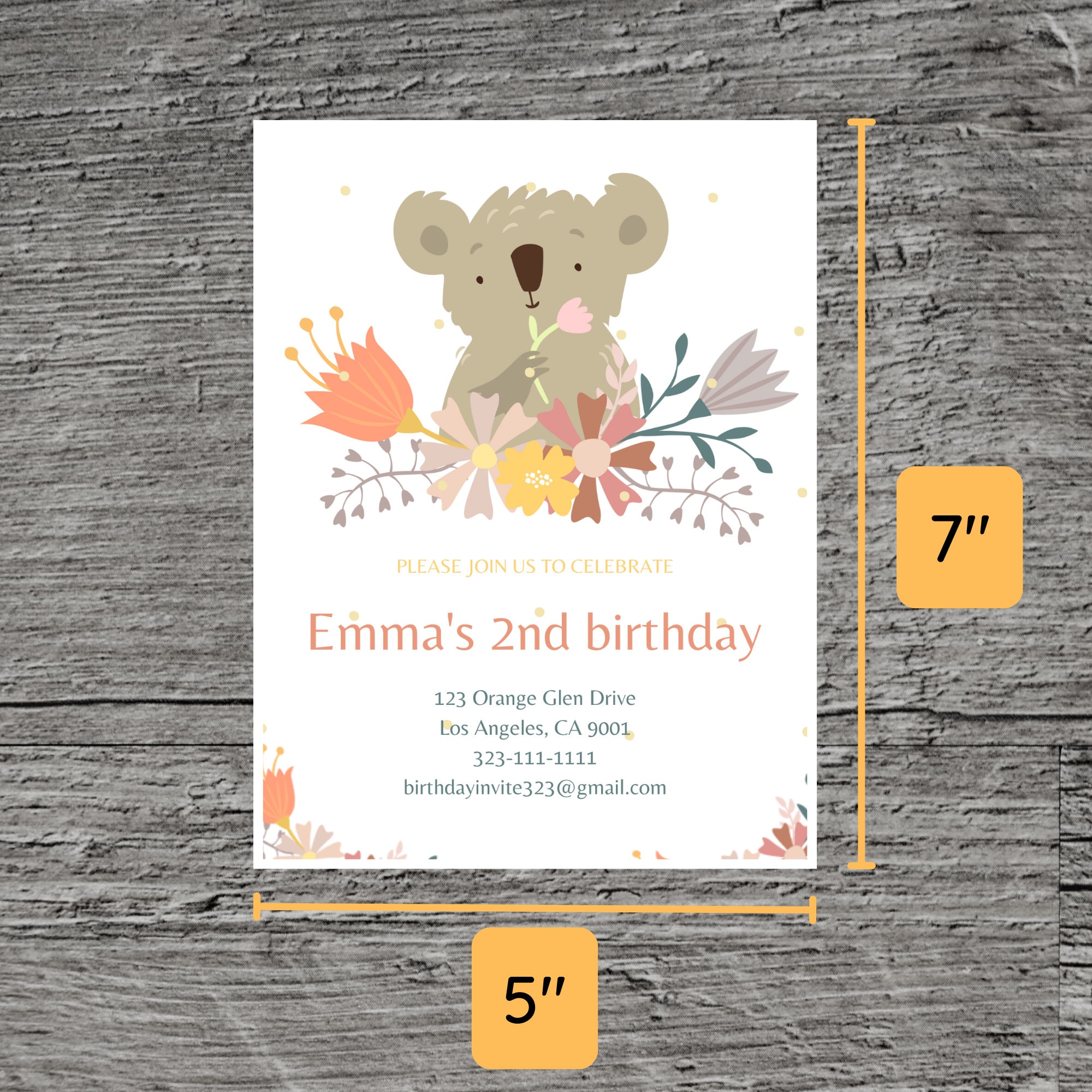 Koala Theme Birthday Party Invitation Template, Cute Animals Native ...