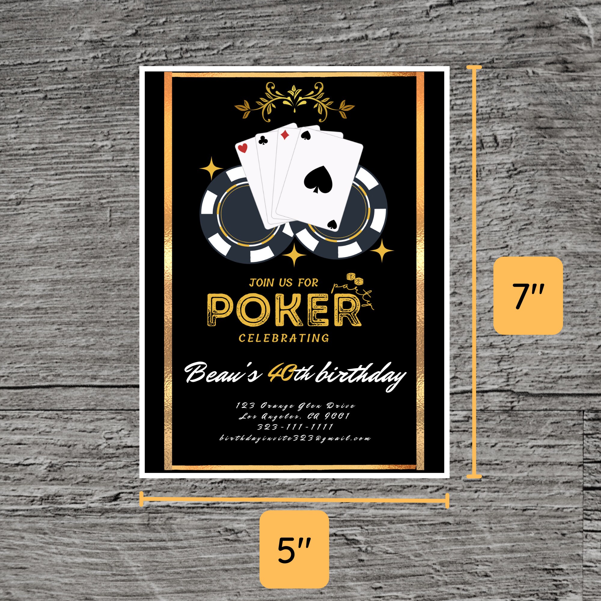 Poker Night Party Invitation, Birthday Casino Home Gathering Gamble ...