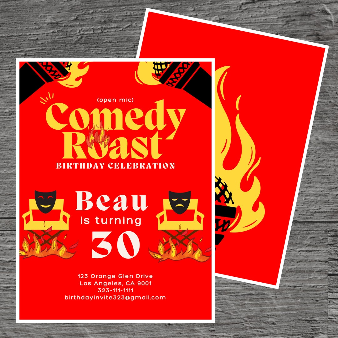 Comedy Roast for Beau (open Mic) Theme Birthday Party Invitation ...