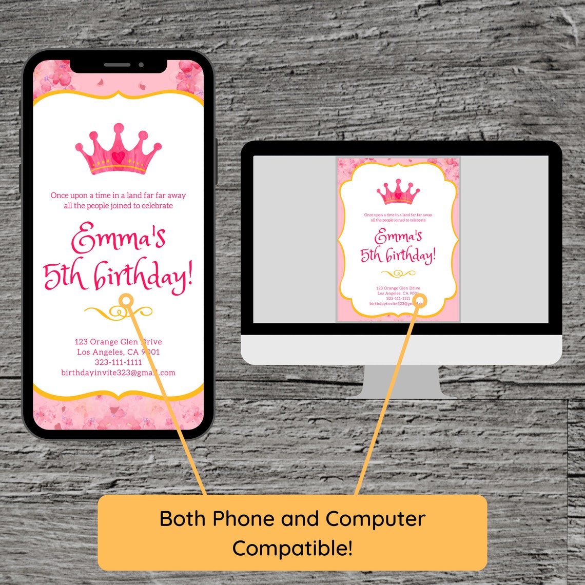 Princess for Emma Theme Birthday Party Invitation, Royal Daughter ...