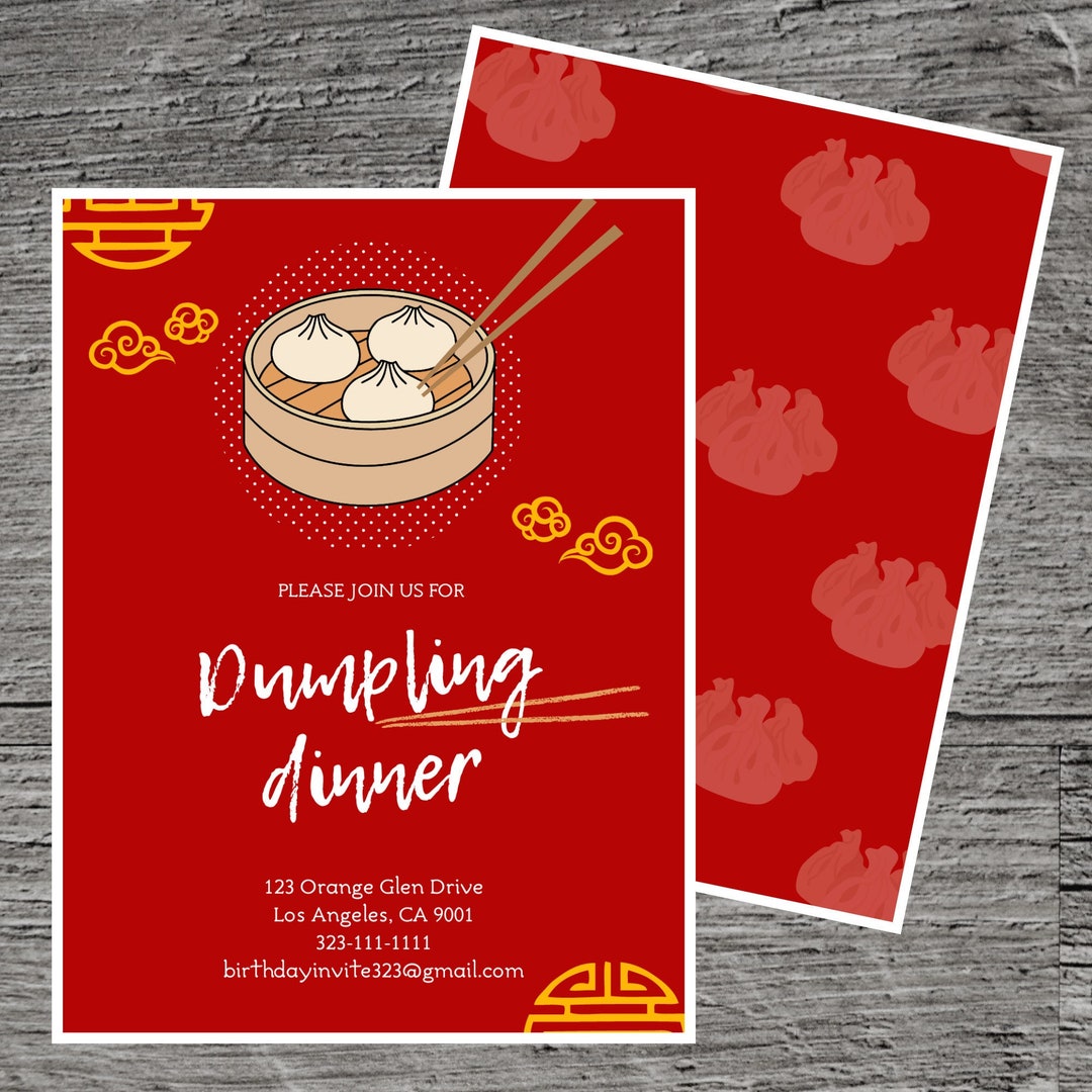 Dumpling Dinner Theme Birthday Party Invitation Template, Siu Mai Dim ...