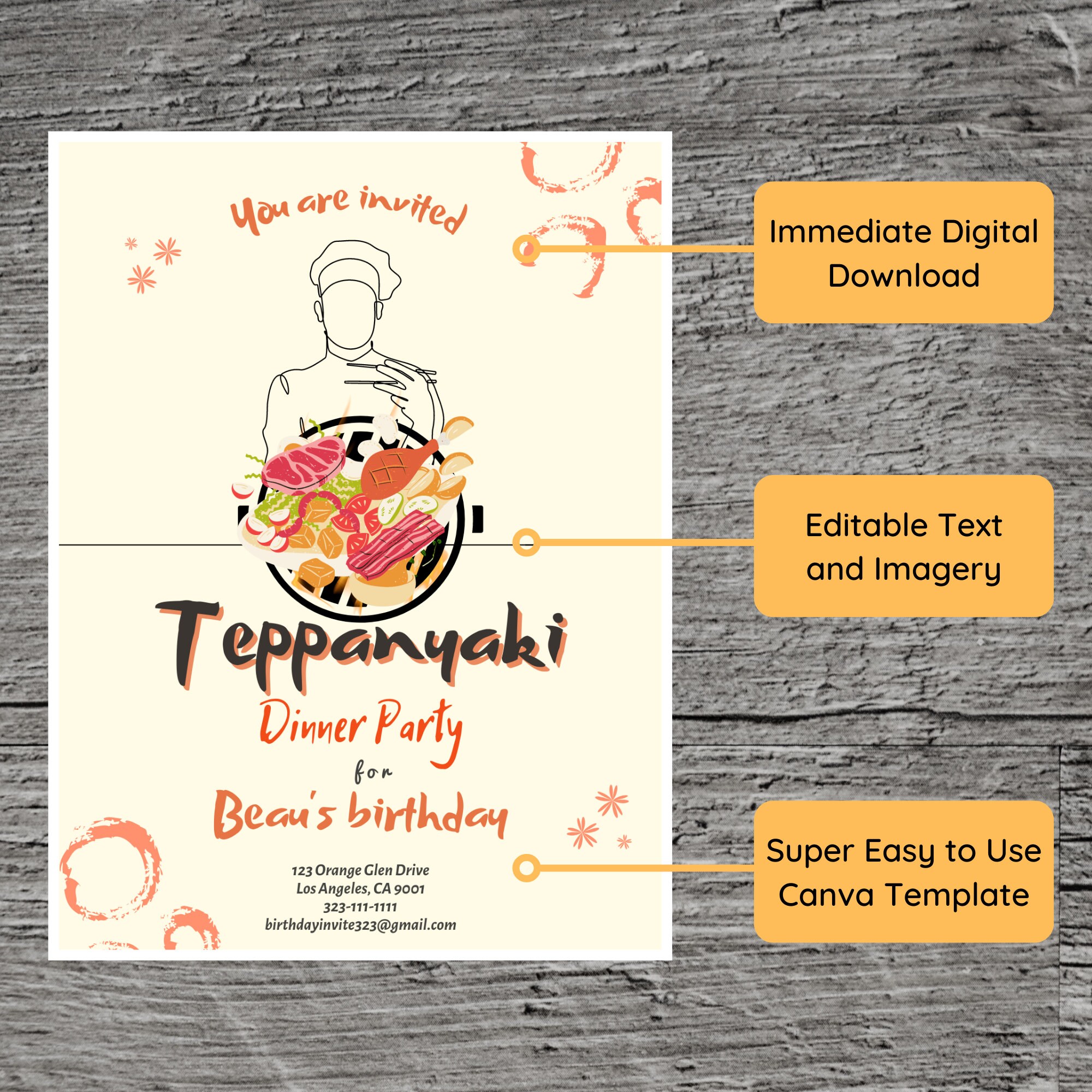 Teppanyaki Dinner Birthday Party Invitation, Menu Asian Order Meal ...