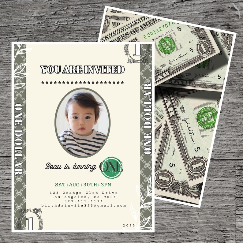 Money Theme Birthday Party Invitation Template, Cash Currency Coin Fund ...