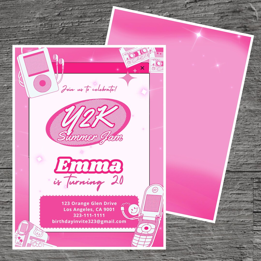 Y2K Summer Jam for Emma Theme Birthday Party Invitation Template, Beach ...