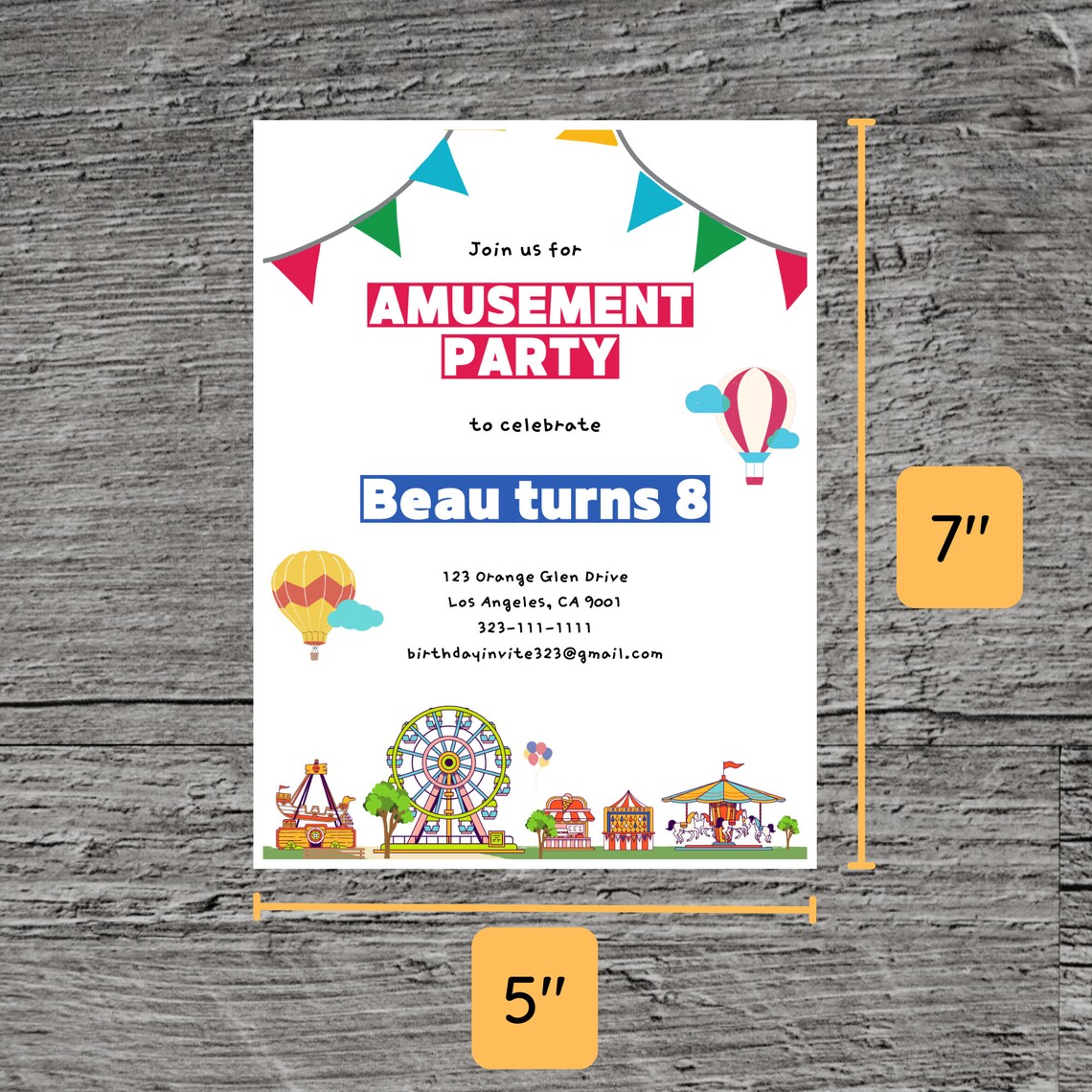 Amusement Park Birthday Party Invitation, Roller Coaster Ferris Wheel ...