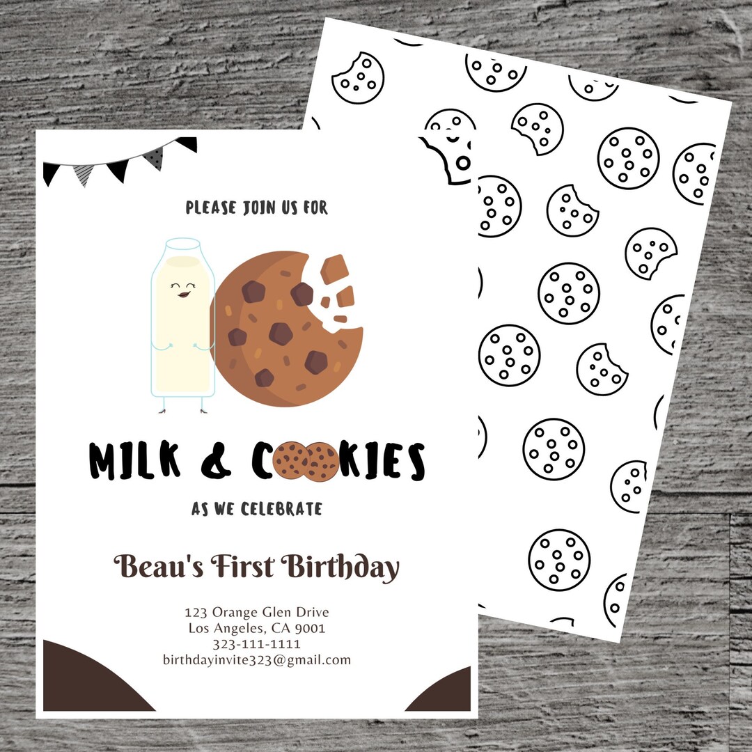 Milk Cookies Theme Birthday Party Invitation Template, Dairy Biscuit ...