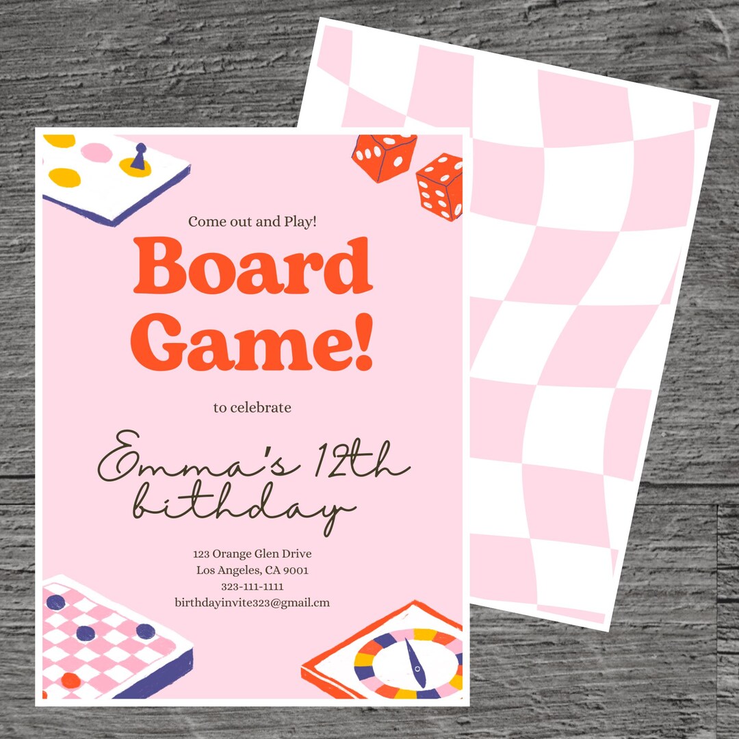 Board Games for Emma Theme Birthday Party Invitation Template, Chess ...