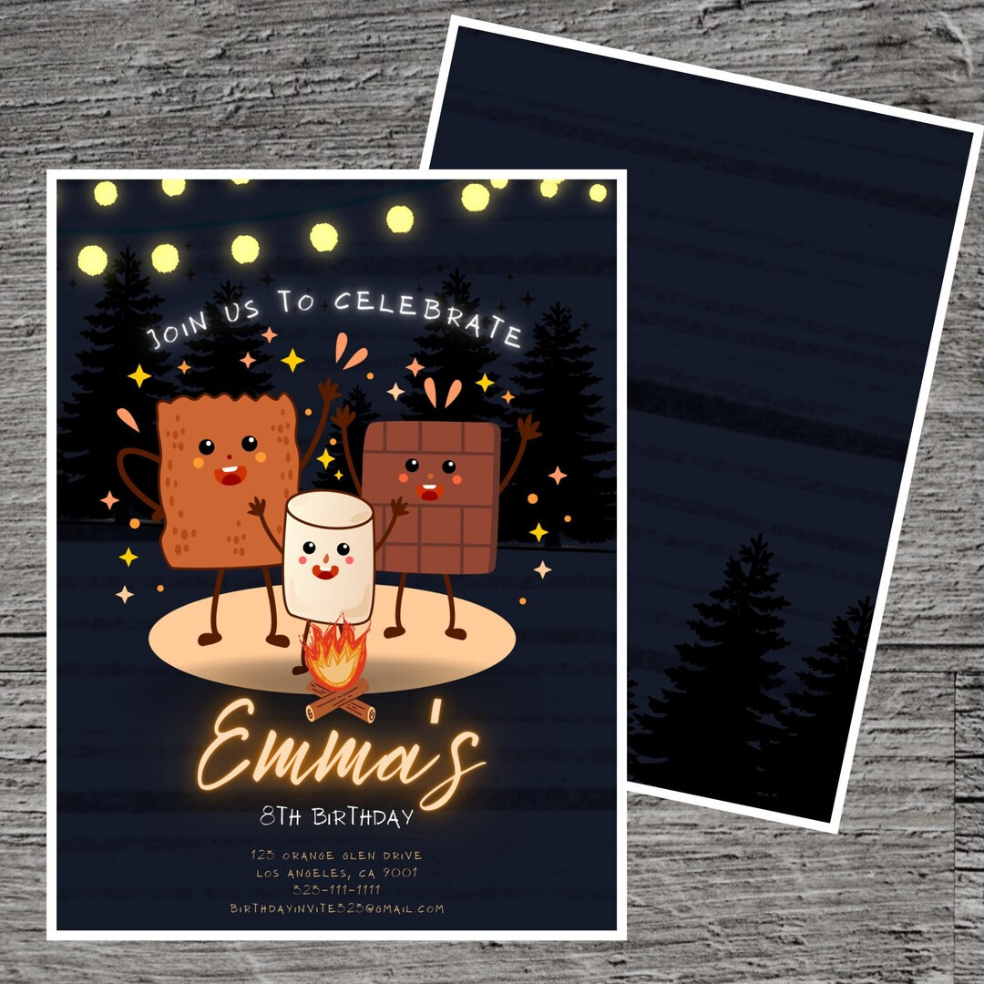 Smores Birthday Party Invitation, Backyard BBQ Firepit Fireside S'mores ...
