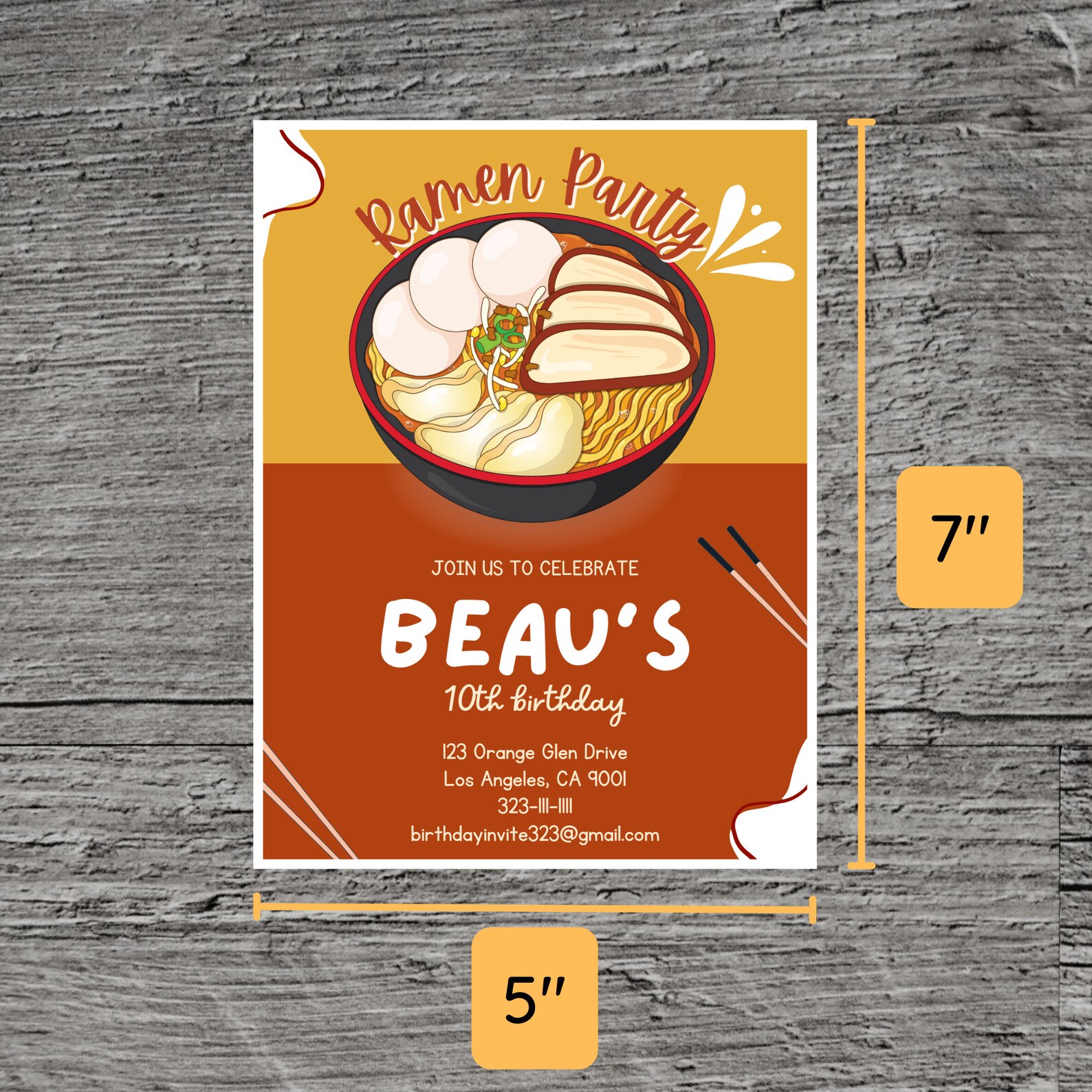 Ramen Birthday Party Invitation, Noodle Soup Japan Ingredients Dinner ...