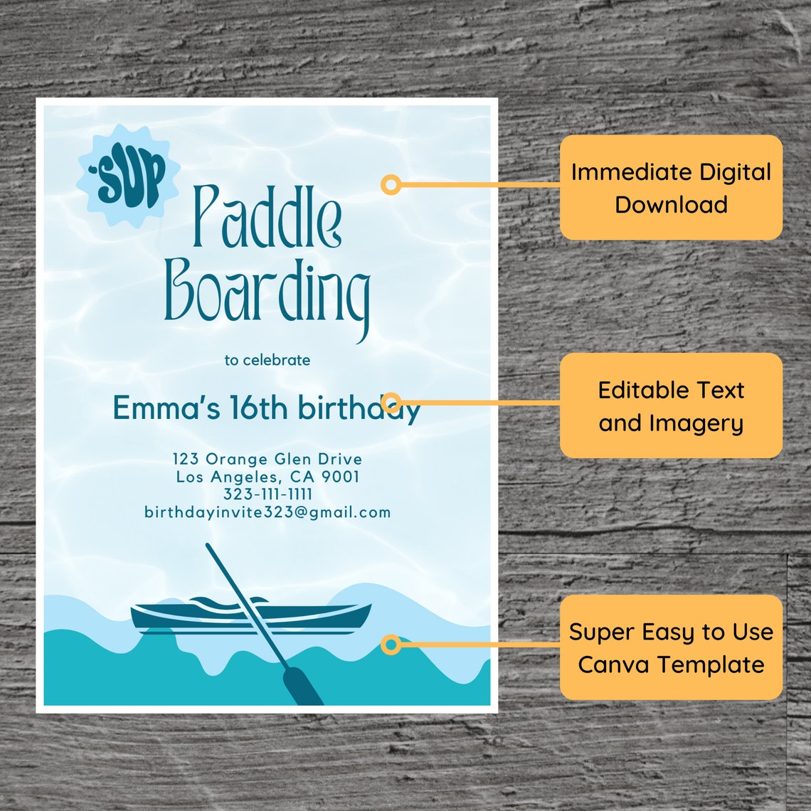 Paddleboarding for Emma Theme Birthday Party Invitation Template ...