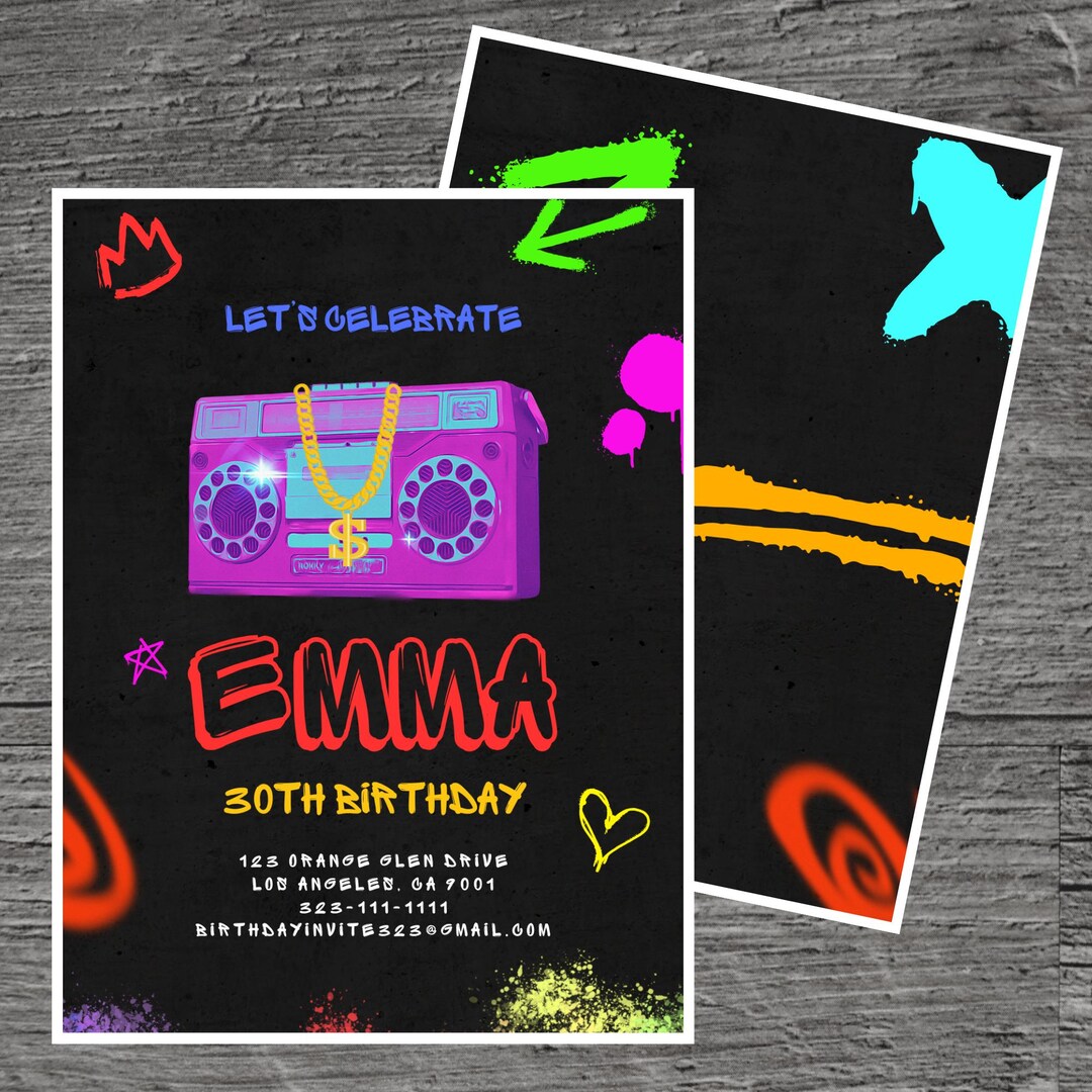 Hip Hop Block Party for Emma Theme Birthday Party Invitation Template ...
