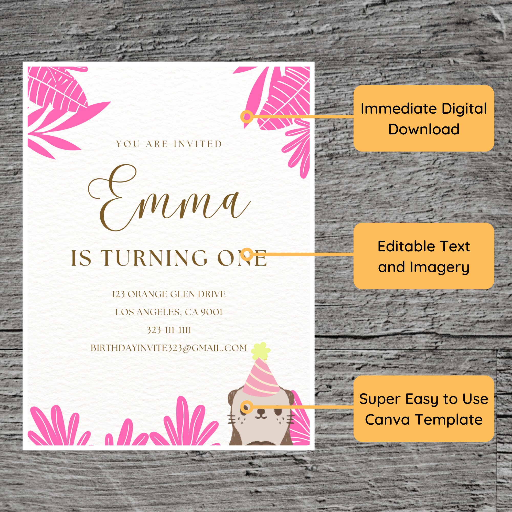 Adorable Otters for Emma Theme Birthday Party Invitation Template ...